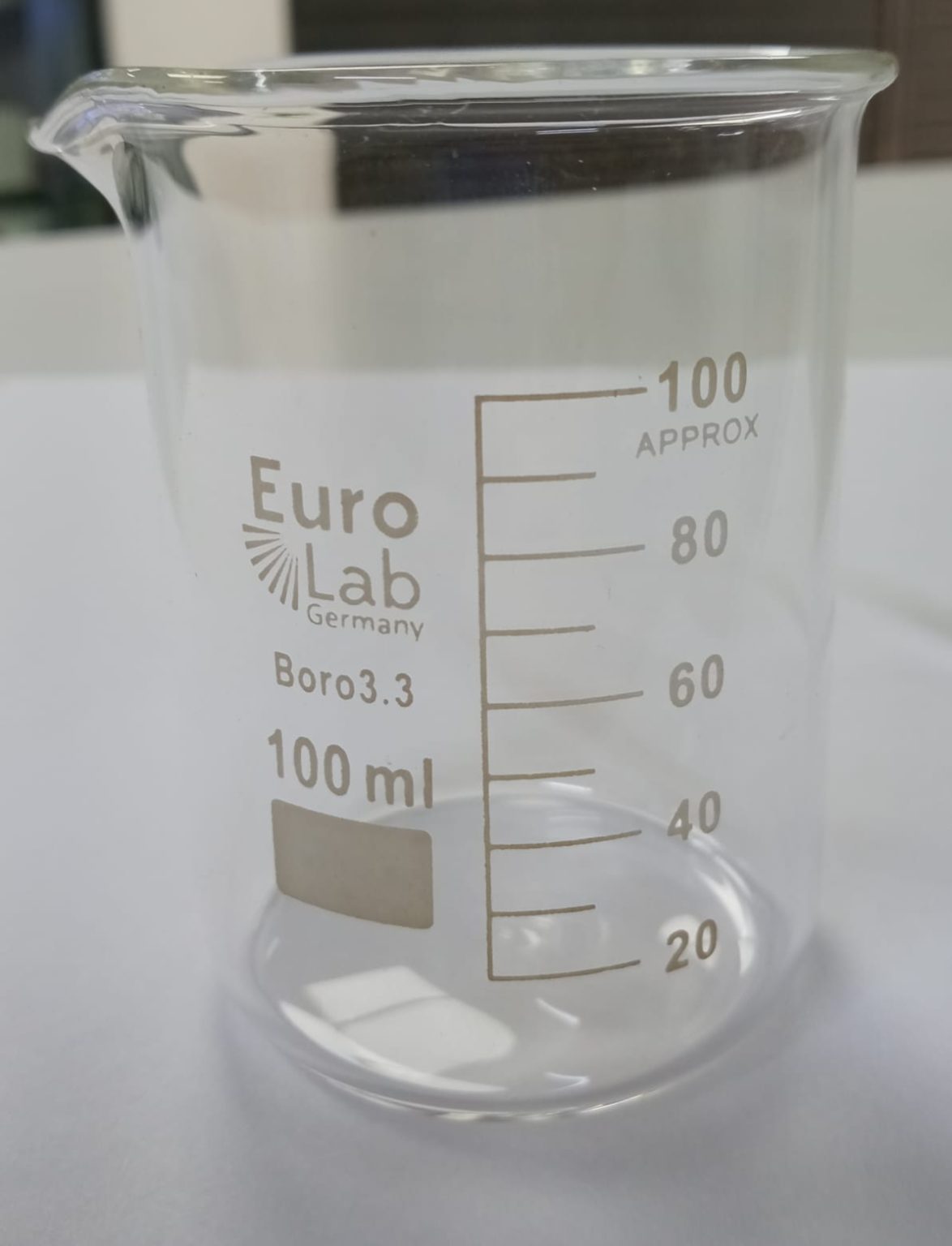 VASO DE VIDRIO 100 ML PRECIPITACION BORO 3.3 – EUROLAB – BIOSAN INGENIERIA S.A.C.