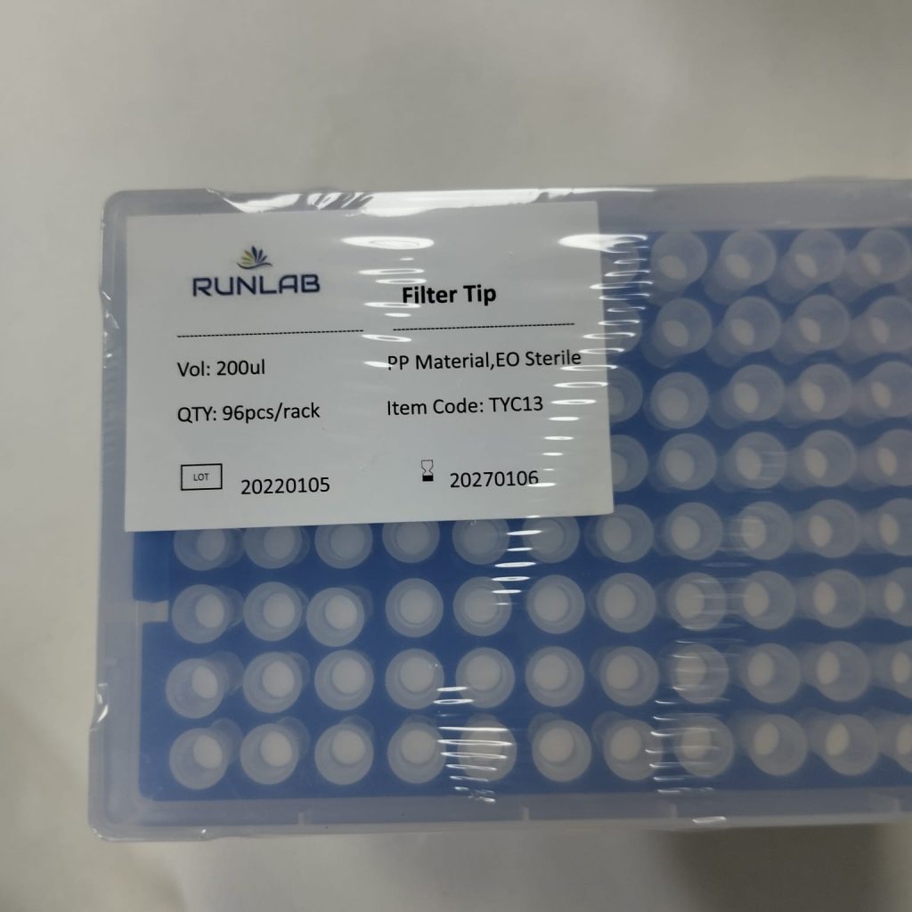 RACK CON TIPS CON FILTRO ESTERIL DE 200UL, 96 TIPS – RUNLAB – BIOSAN ...
